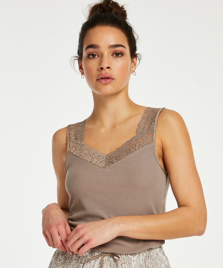 Ribbed Lace Singlet - Tops - Hunkemöller