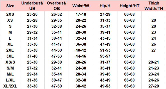 garments-sizetable - Hunkemoller