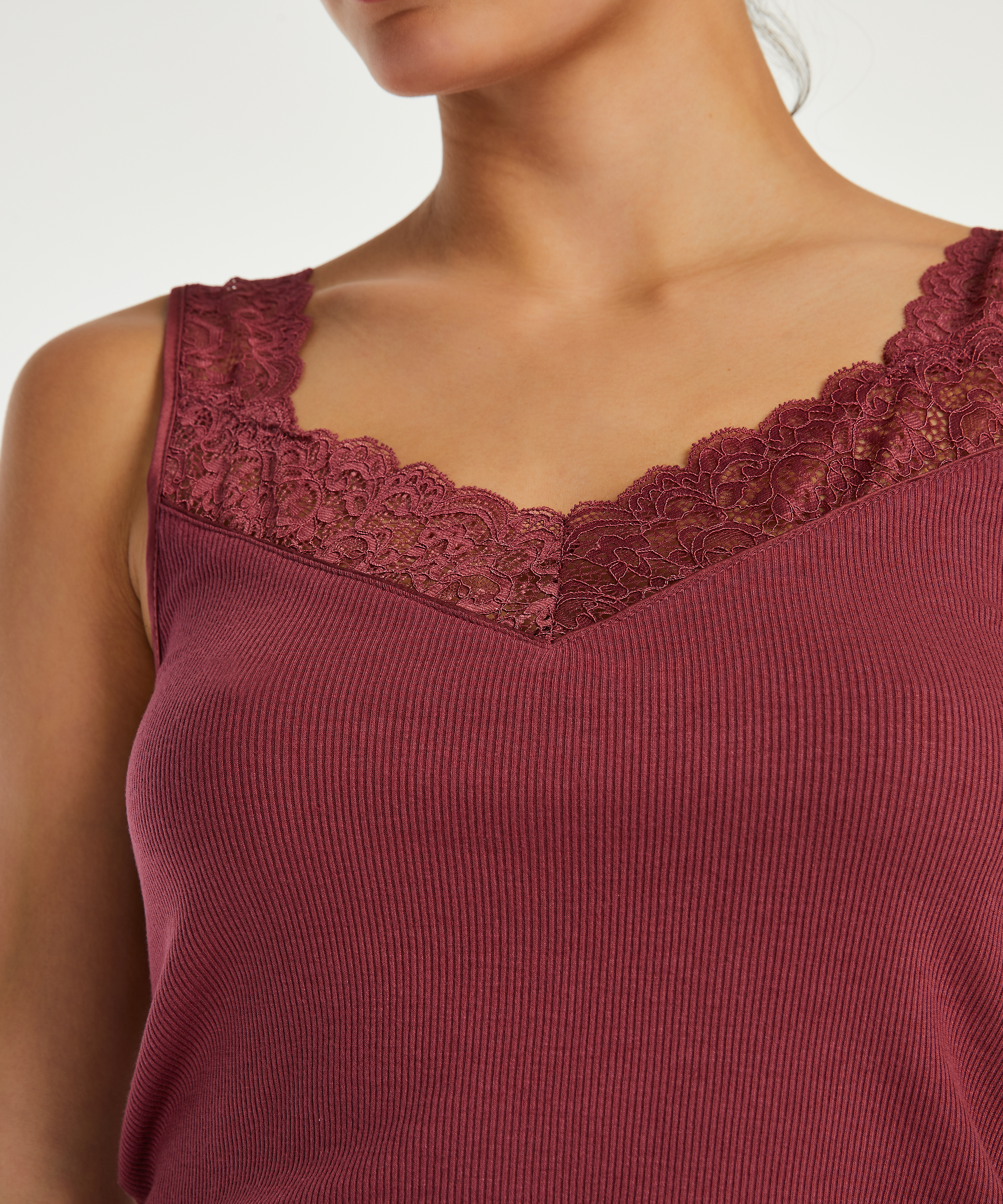 Ribbed Lace Singlet - Tops - Hunkemöller